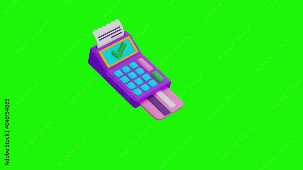 3D cartoon style isolated credit card terminal payment animated appears ...