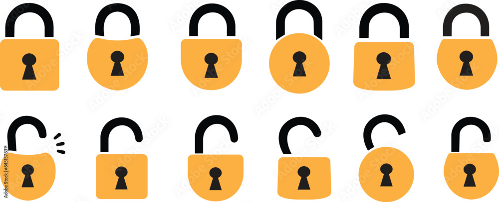 set of lock and unlock icons. locked yellow flat icons collection ...
