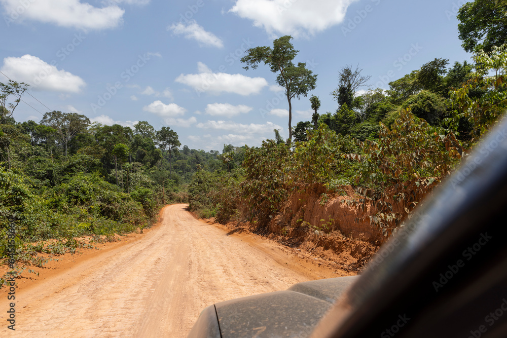 Driving on the famous earth road Transamazonica towards Santarém ...
