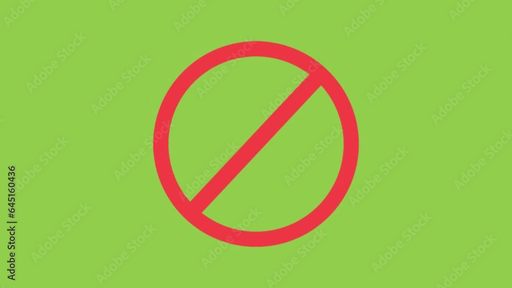 Forbidden or prohibition sign animation, not allowed icon on green ...