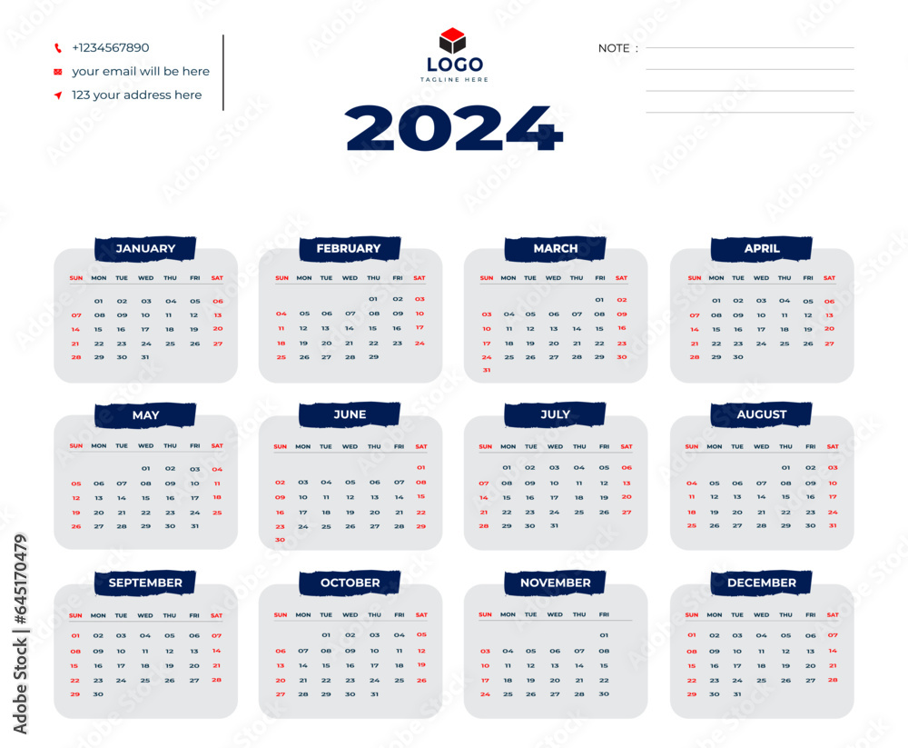 Monthly wall calendar template for 2024 year, Calendar 2024 week start ...