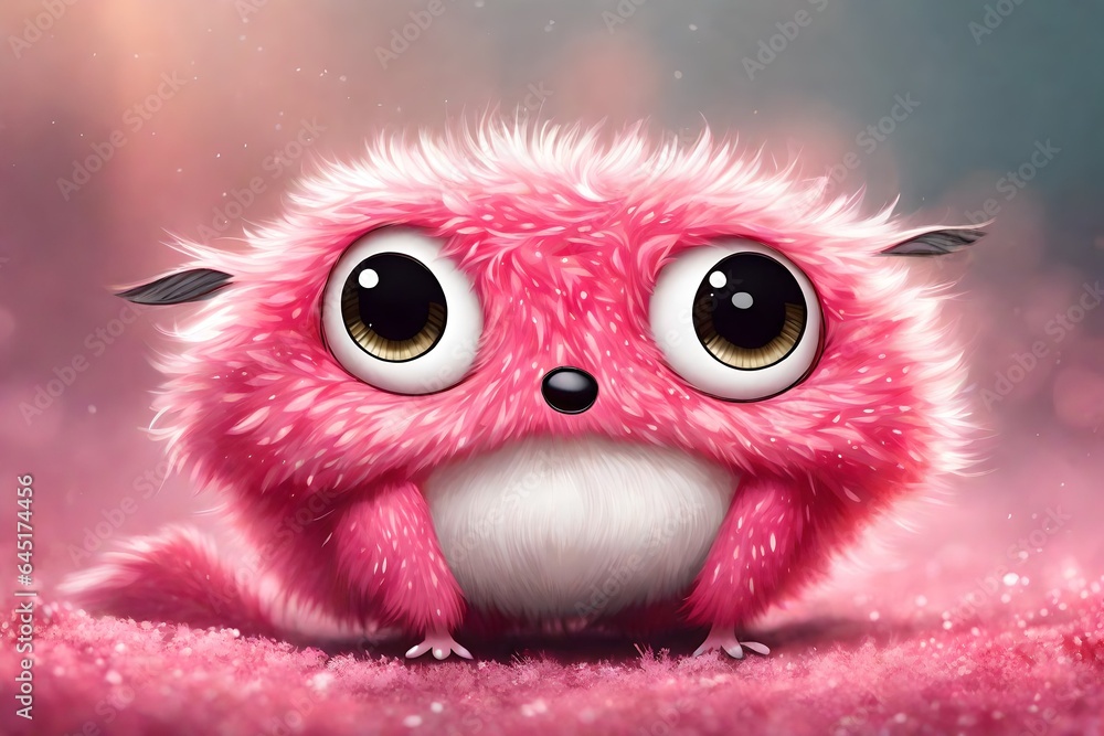 A small, furry creature with big, bright eyes. It has a round, soft ...