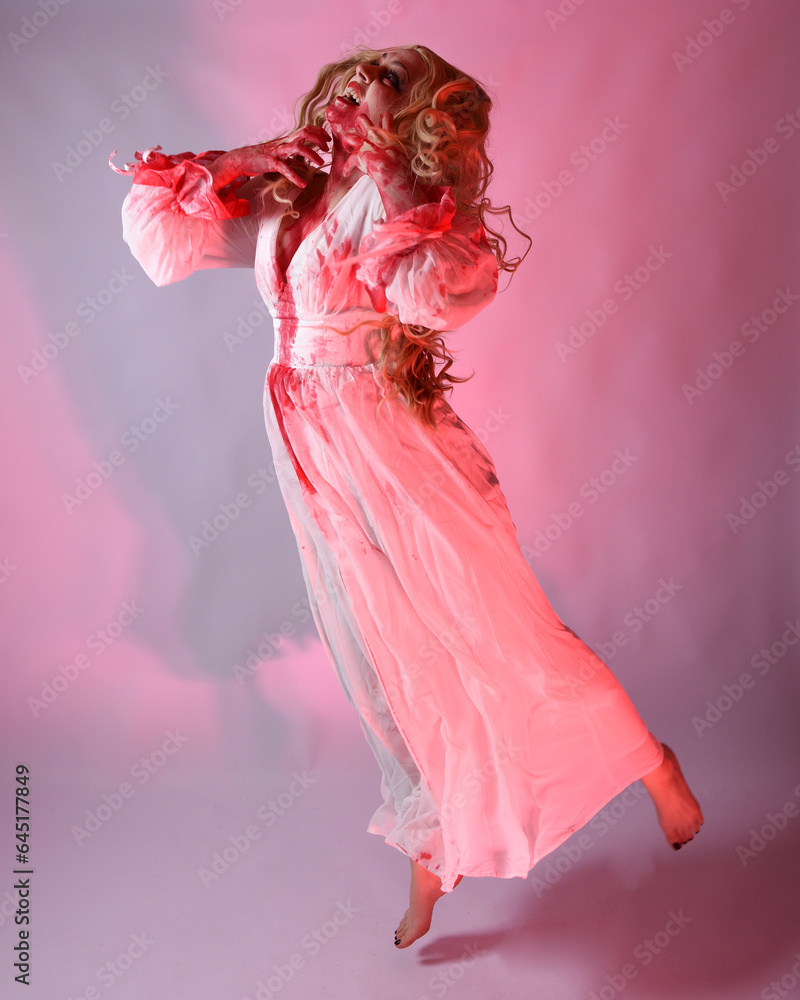 Full length portrait scary vampire zombie bride wearing bloody ...