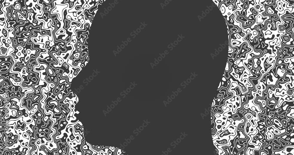 Portrait of man textured with changeable stripes or curves. Human head ...