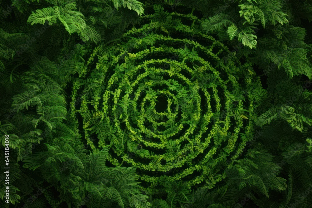 Intricate maze meticulously built from vibrant shrubs and lush greens ...