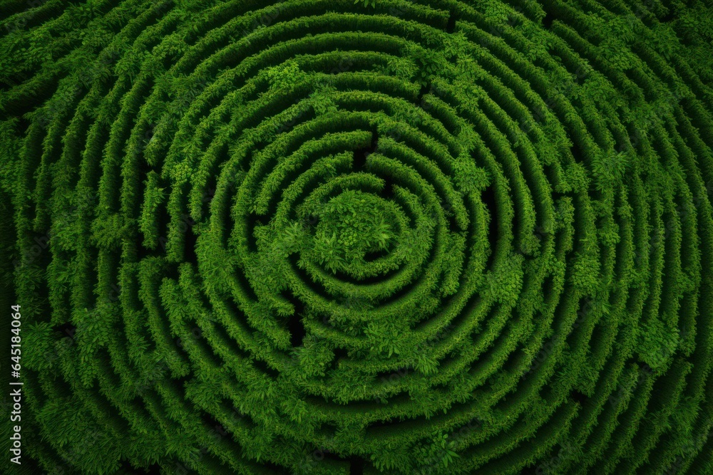 Intricate maze meticulously built from vibrant shrubs and lush greens ...