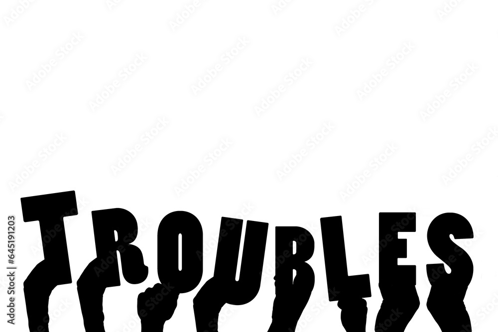 Digital png illustration of hands holding troubles text on transparent ...