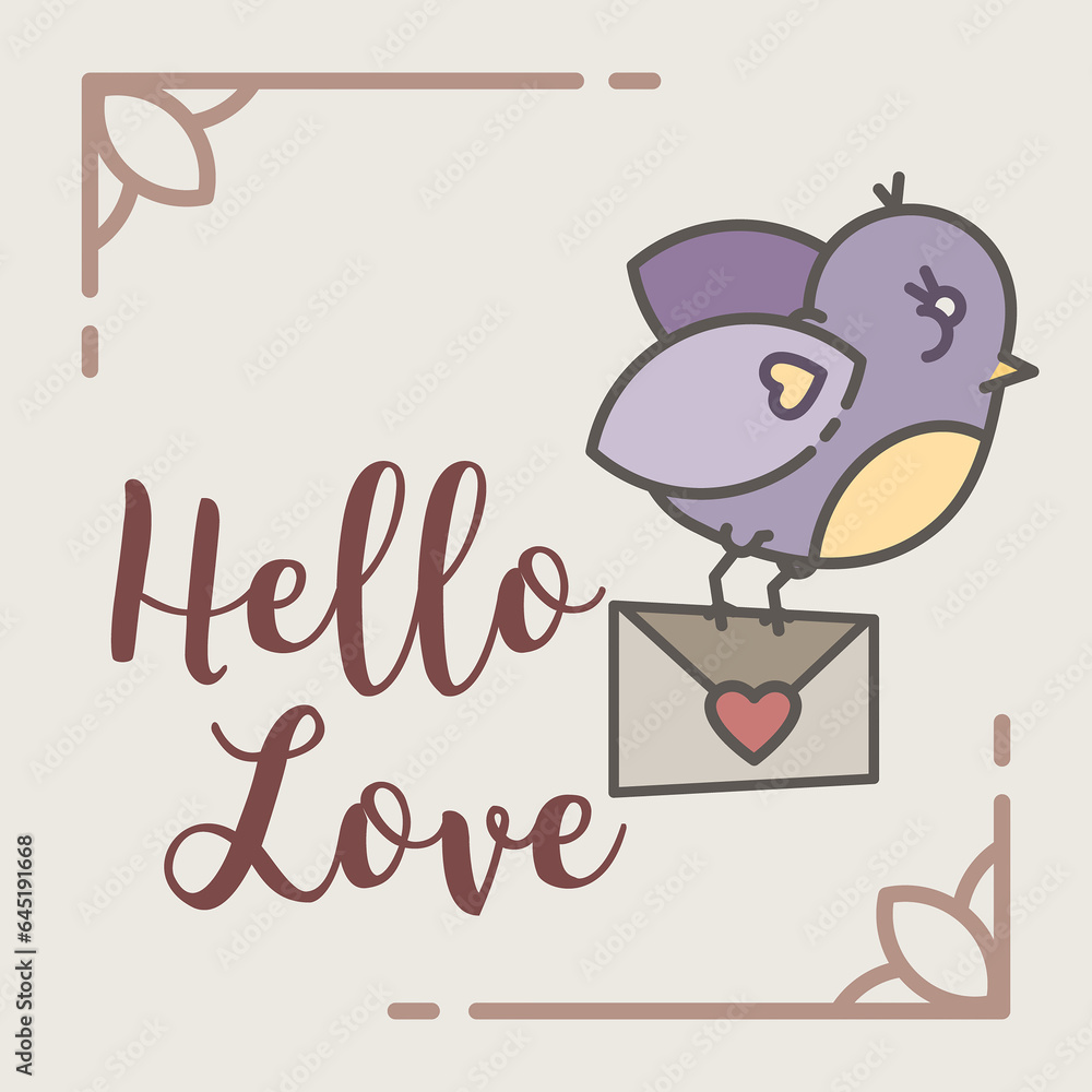 Digital png of hello love text and bird carrying letter wit heart on ...