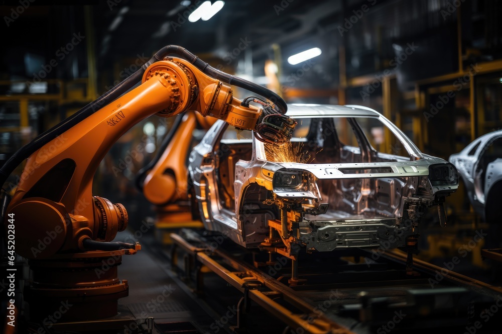 Robot arm machine working for assembly car welding in car automation ...