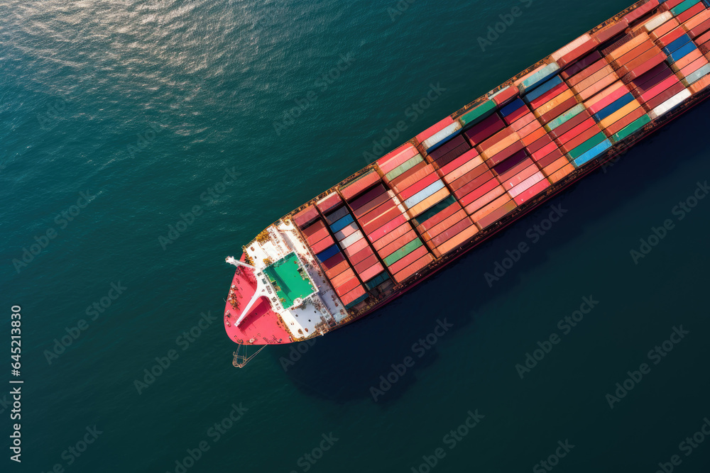 Aerial view of cargo ship that full load container for logistics import ...