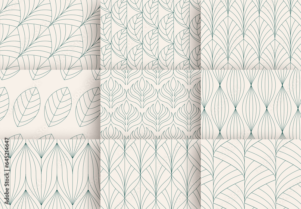 Seamless Pattern Set in Cream and Dark Green Stock Template | Adobe Stock