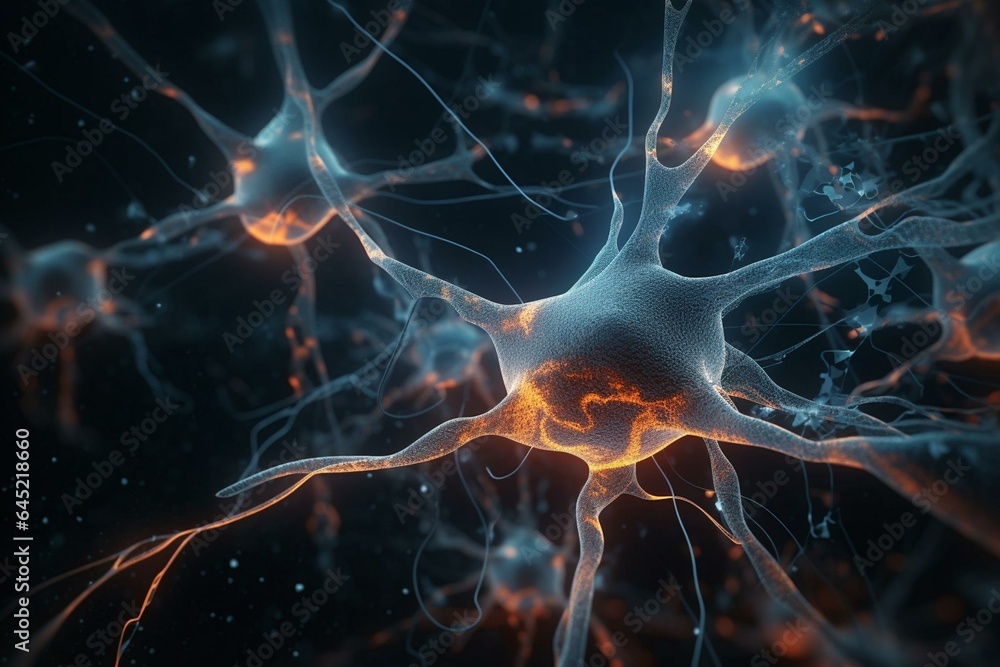 3D portrayal of nerve cells and their interconnected system. Generative ...