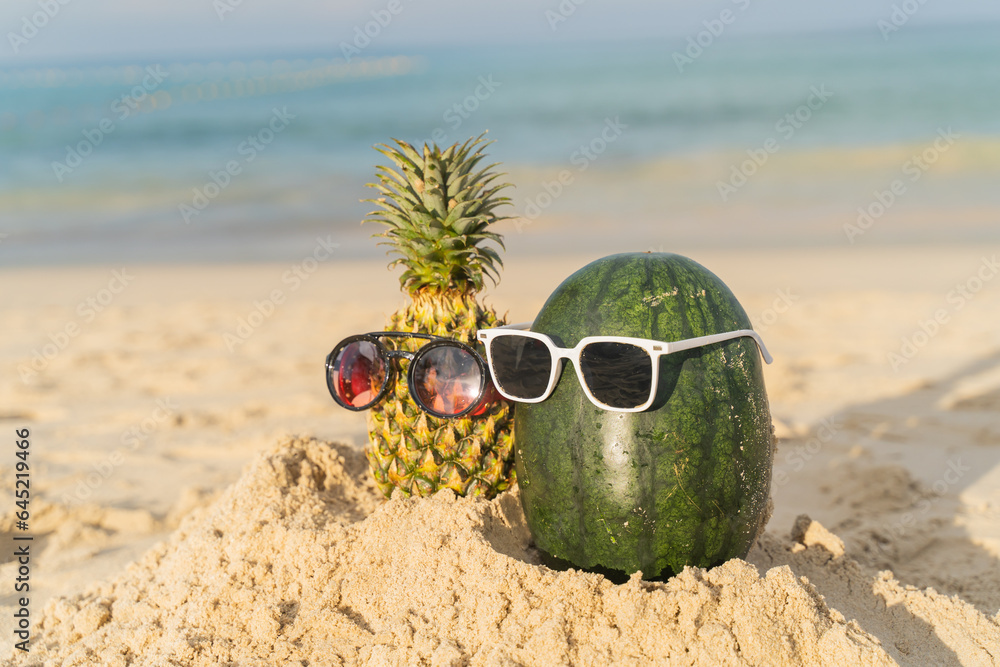 Fruit man made of pineapple and watermelon on the beach fruit tourism ...