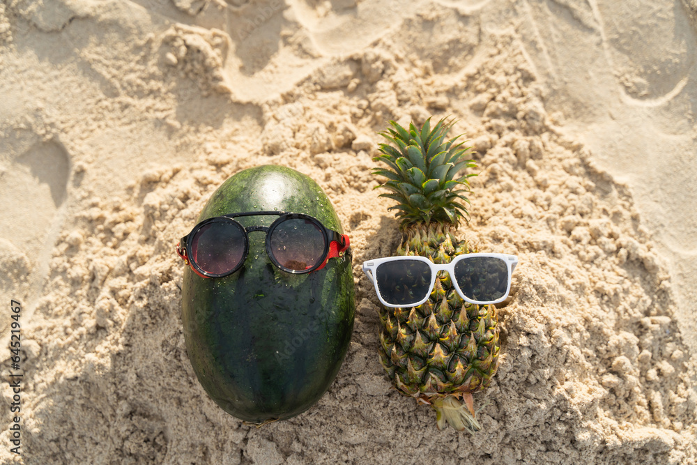 Fruit man made of pineapple and watermelon on the beach fruit tourism ...