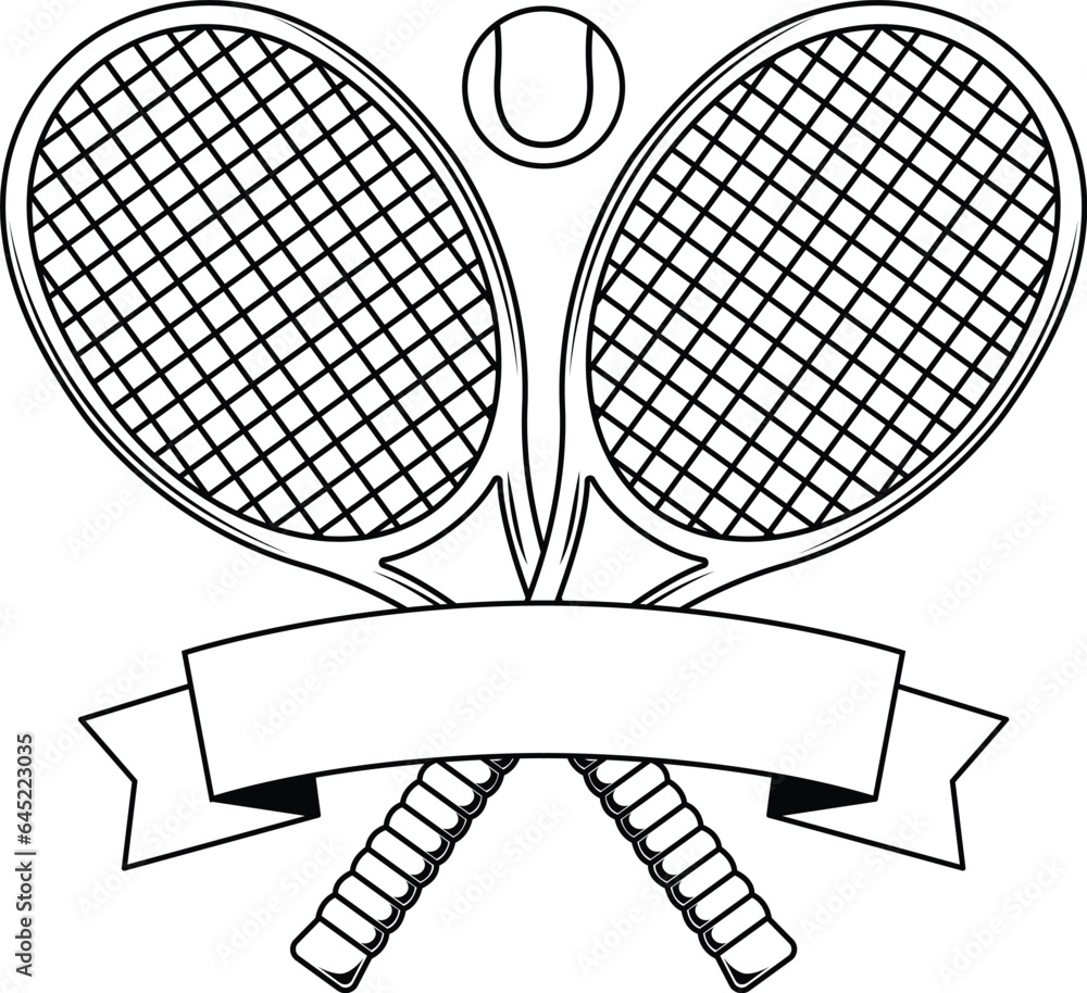 tennis sport emblem. Logo with crossed tennis racket and banner ...