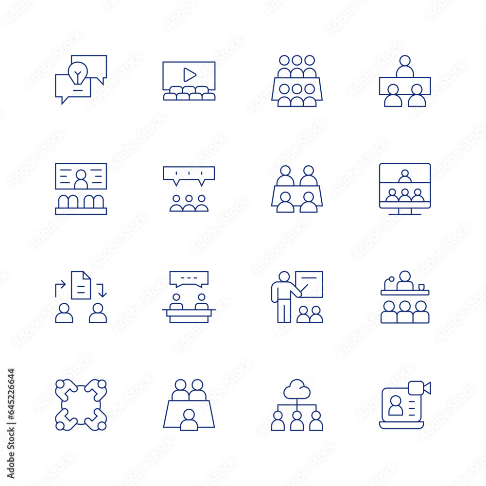 Meeting line icon set on transparent background with editable stroke ...