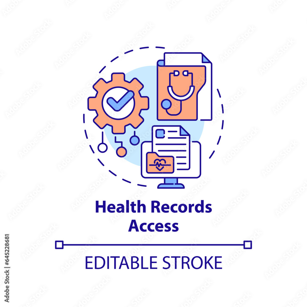 2D editable multicolor icon health records access concept, isolated ...
