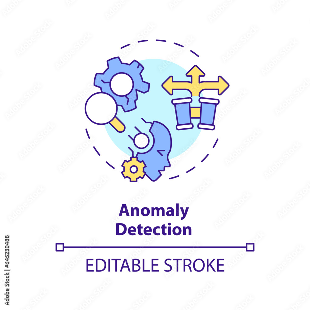 2D editable anomaly detection icon representing AI ops, isolated vector ...