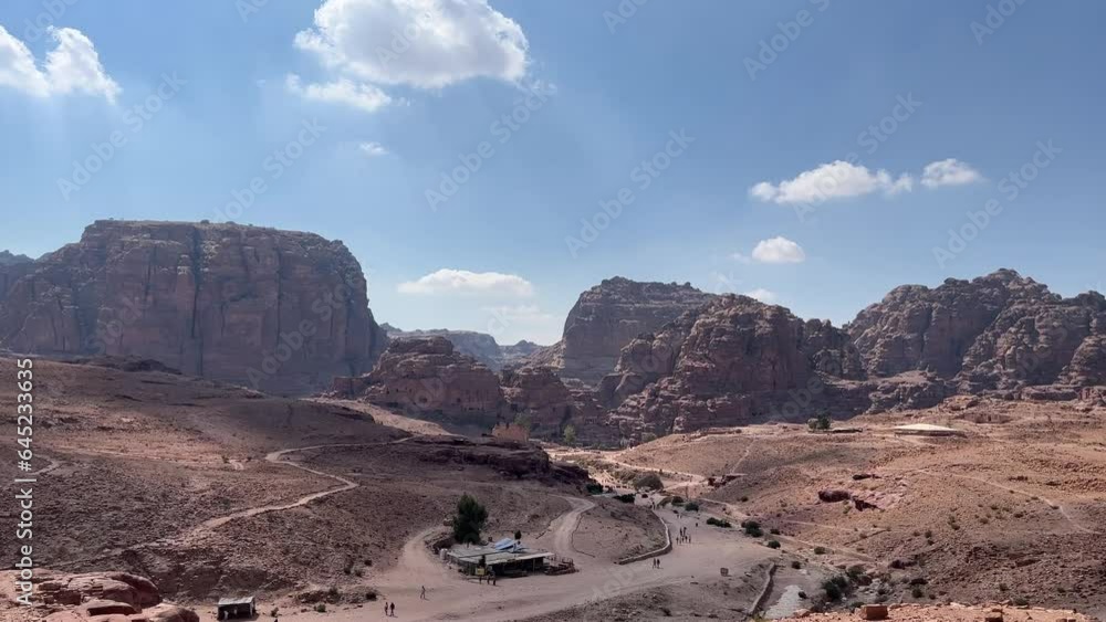 Petra valley in Wadi Musa, Jordan with The Treasury in the middle of a ...