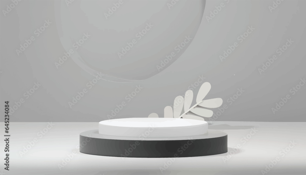 Abstract gray stage background product display podium scene with leaf ...