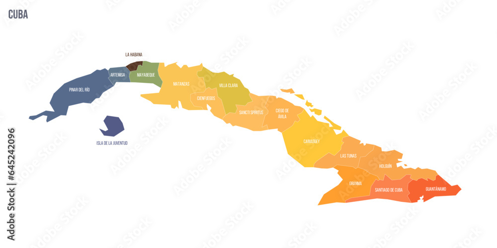 Cuba political map of administrative divisions - provinces. Colorful ...
