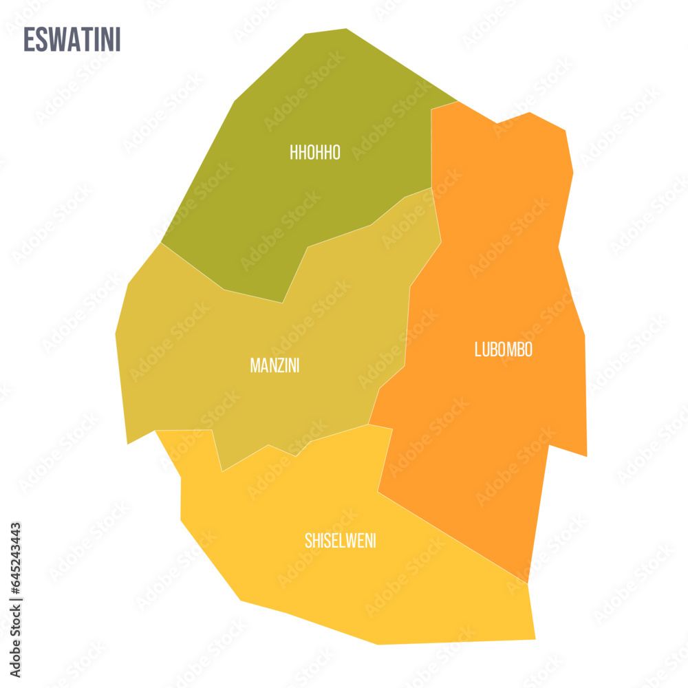Eswatini political map of administrative divisions - regions. Colorful ...