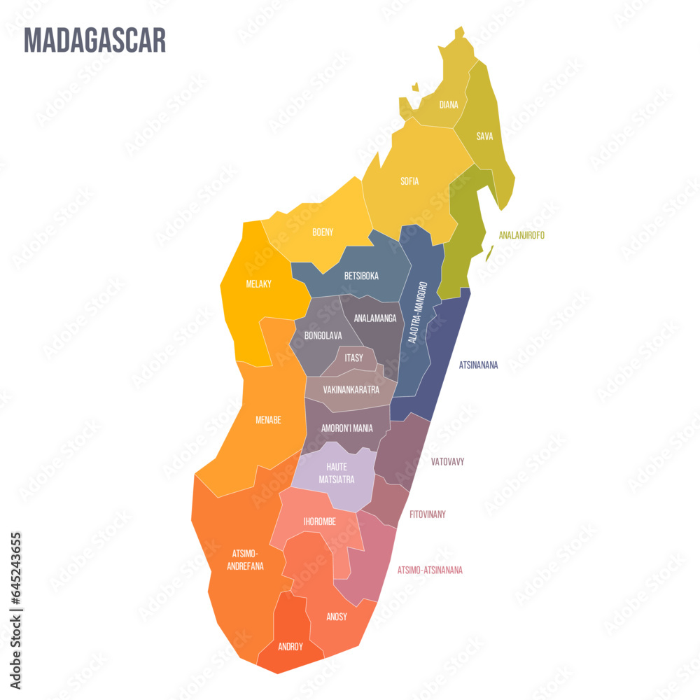 Madagascar political map of administrative divisions - regions ...
