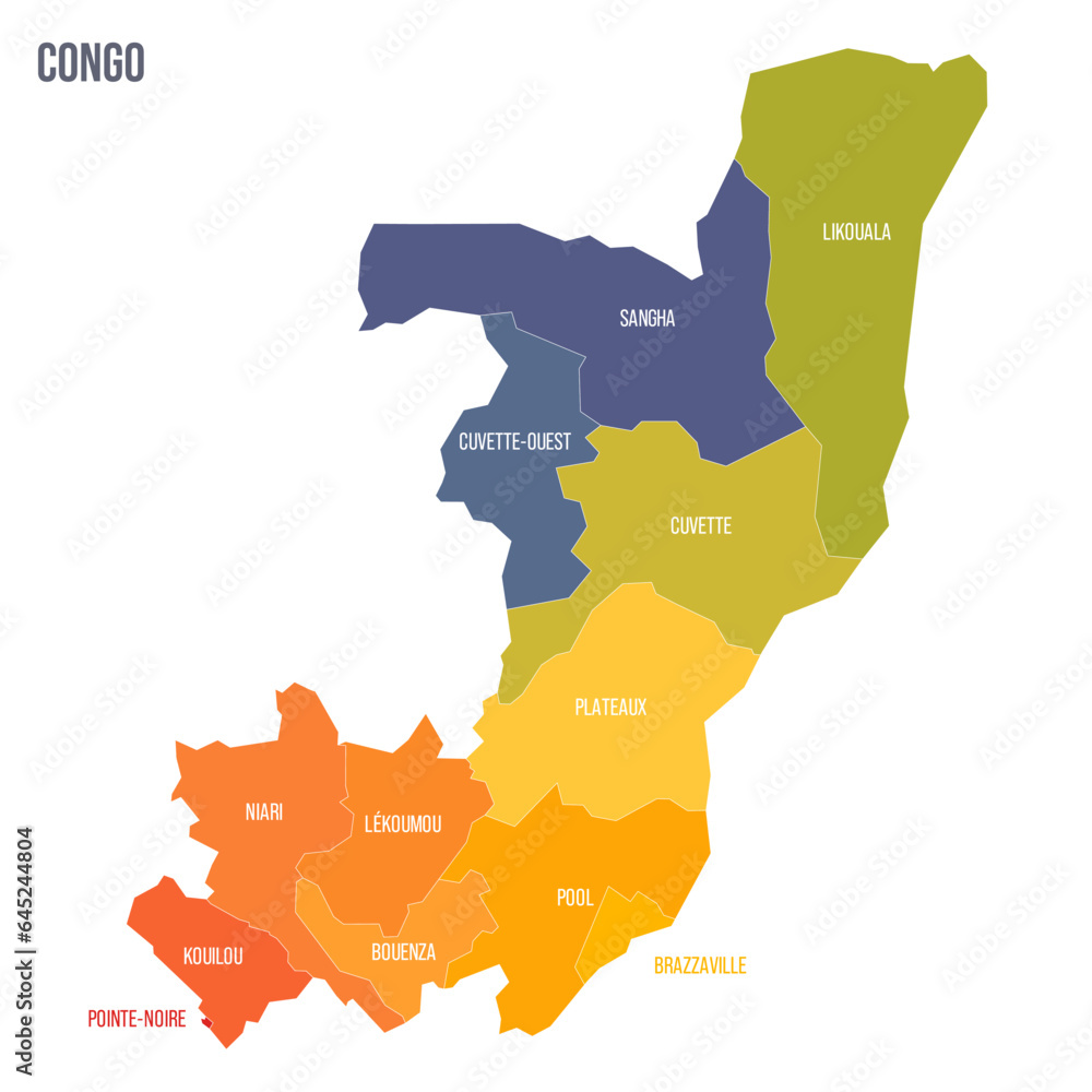 Republic of the Congo political map of administrative divisions ...