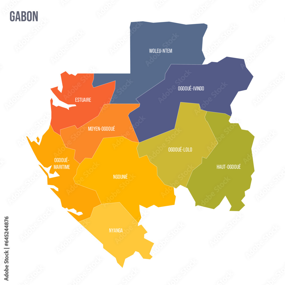 Vecteur Stock Gabon political map of administrative divisions - provinces. Colorful spectrum ...
