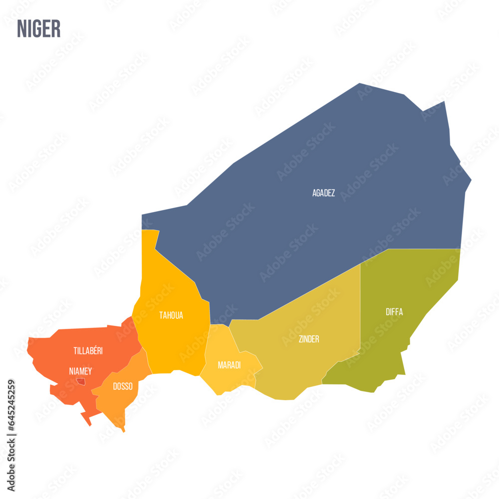 Niger political map of administrative divisions - regions and capital ...
