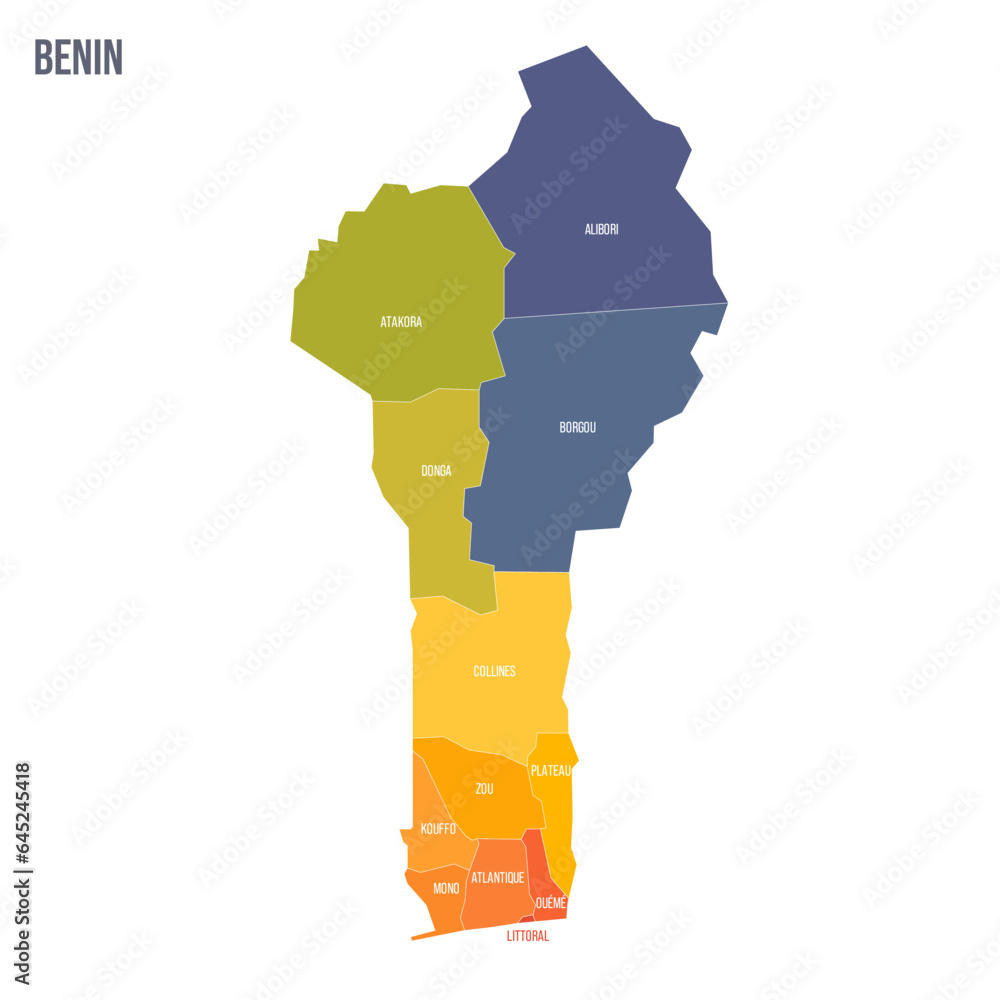 Benin political map of administrative divisions - departments. Colorful ...