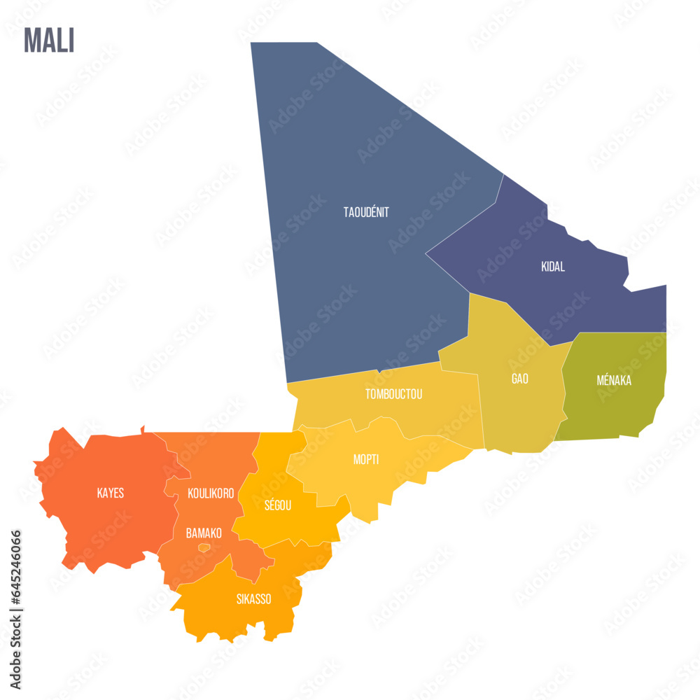 Mali political map of administrative divisions - regions and capital ...