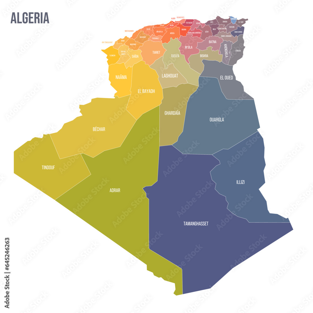 Algeria political map of administrative divisions - provinces. Colorful ...