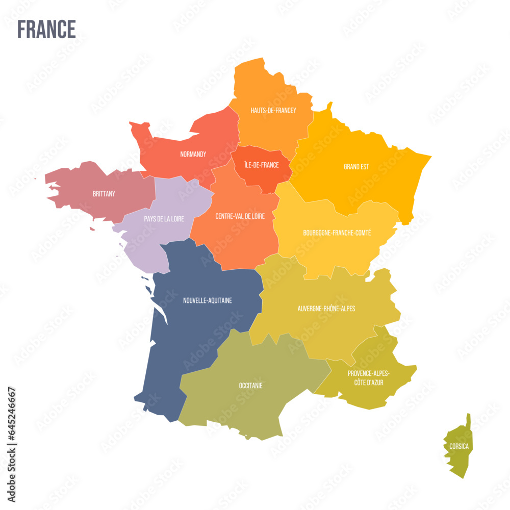 France political map of administrative divisions - regions. Colorful ...