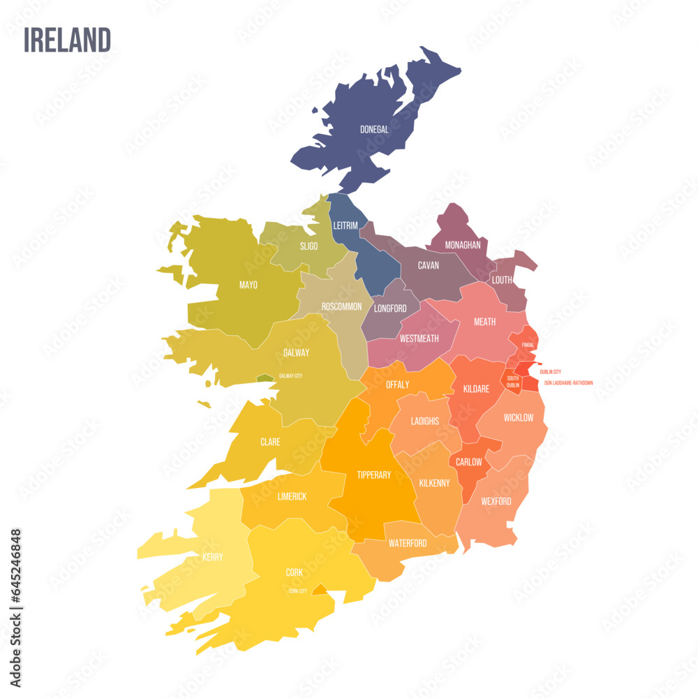 Ireland political map of administrative divisions - counties and cities ...
