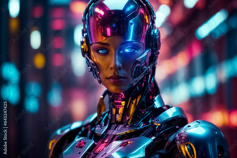 Female human-like cyber machine. Mix of android and artificial ...