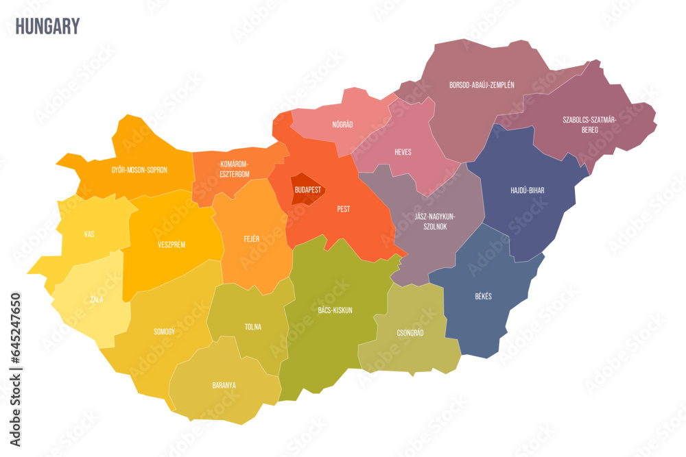 Hungary political map of administrative divisions - counties and ...