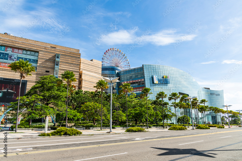 Kaohsiung, Taiwan- July 17, 2023: Low-angle view of Dream Mall building ...