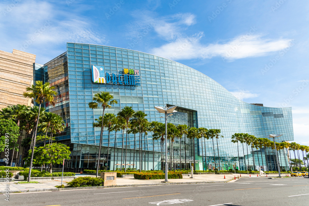 Kaohsiung, Taiwan- July 17, 2023: Low-angle view of Dream Mall building ...