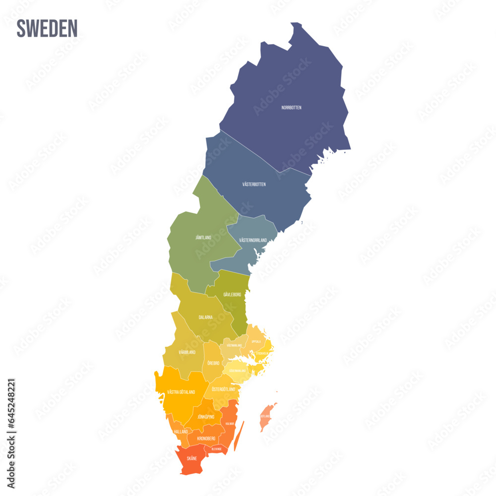Sweden political map of administrative divisions - counties. Colorful ...