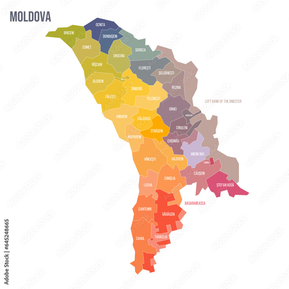 Moldova political map of administrative divisions - districts ...