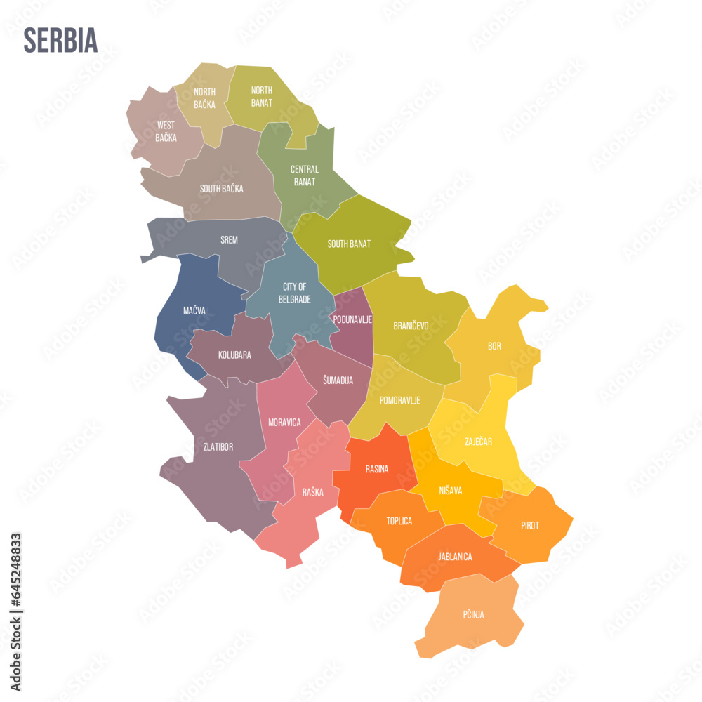 Serbia political map of administrative divisions - okrugs and ...