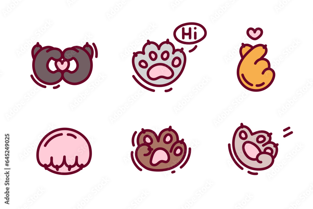 Collection of cute cat paws. Gestures of cat paws in the shape of a ...