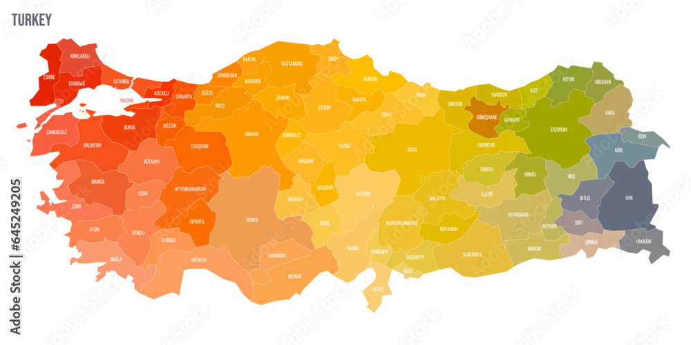 Turkey political map of administrative divisions - provinces. Colorful ...