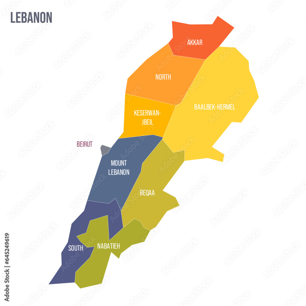 Lebanon political map of administrative divisions - governorates ...