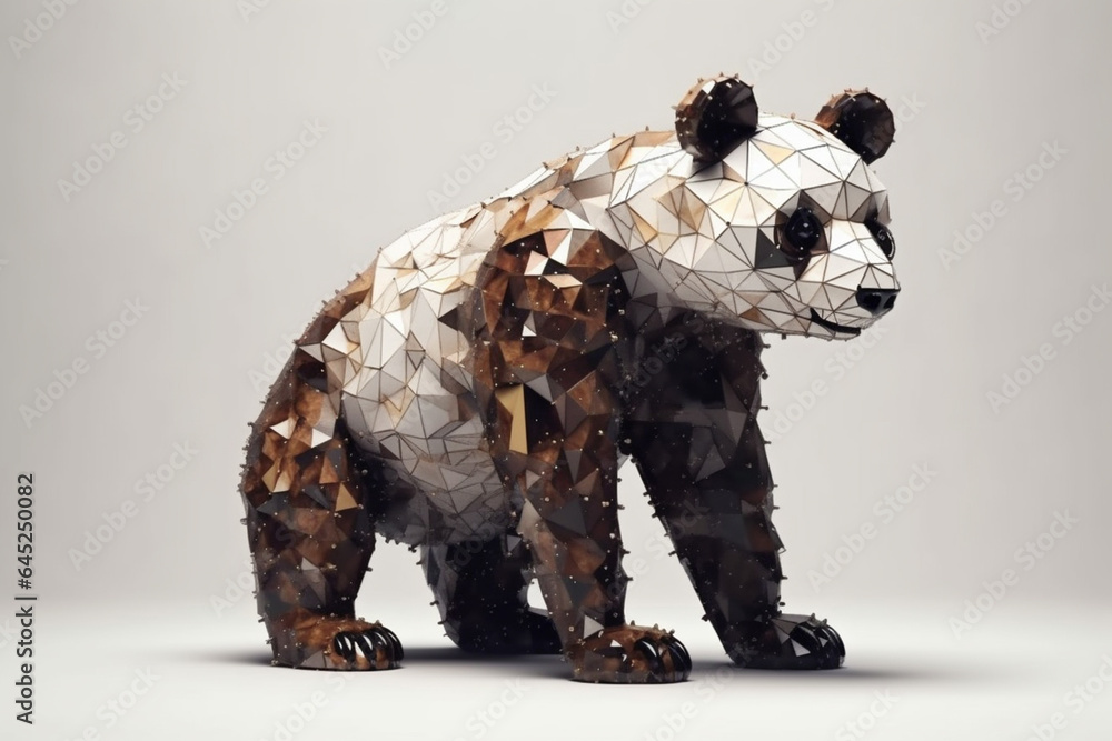 Low poly origami panda isolated on white background. 3d rendering ...