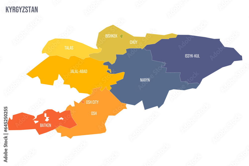 Kyrgyzstan political map of administrative divisions - regions and ...