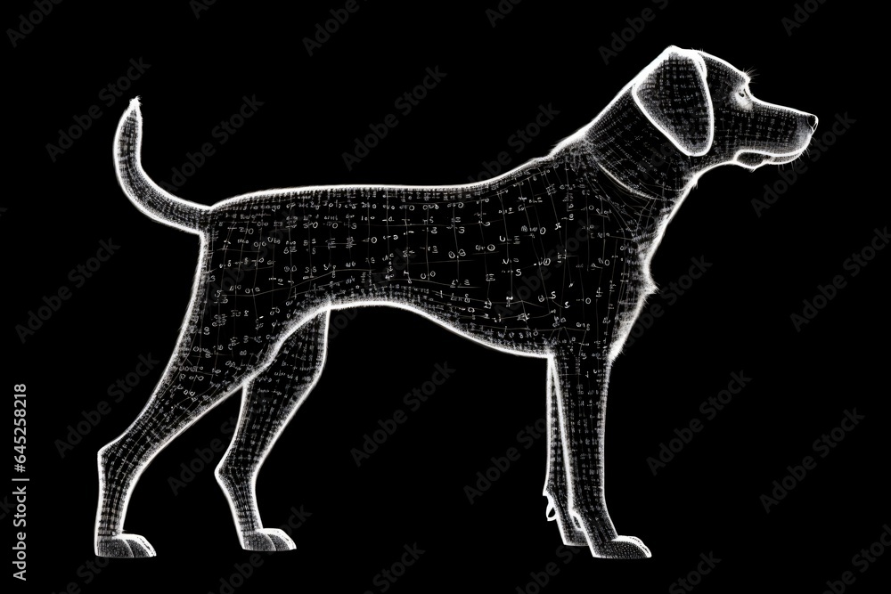 ภาพประกอบสต็อก Black and White dog vector drawing with ASCII art style ...