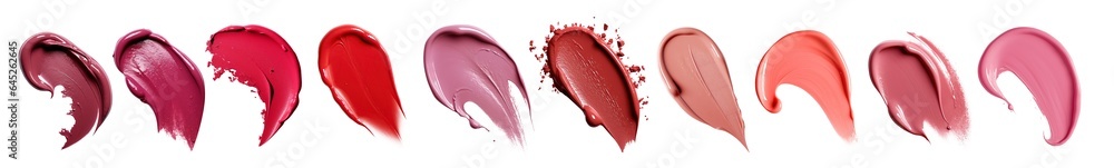 Smears of different beautiful lipsticks on transparent background ...