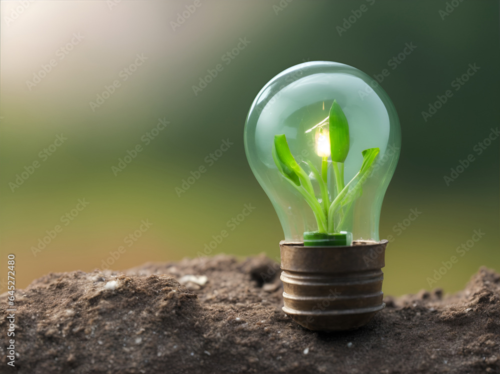 Renewable Energy.Environmental protection. Green world map on the light ...